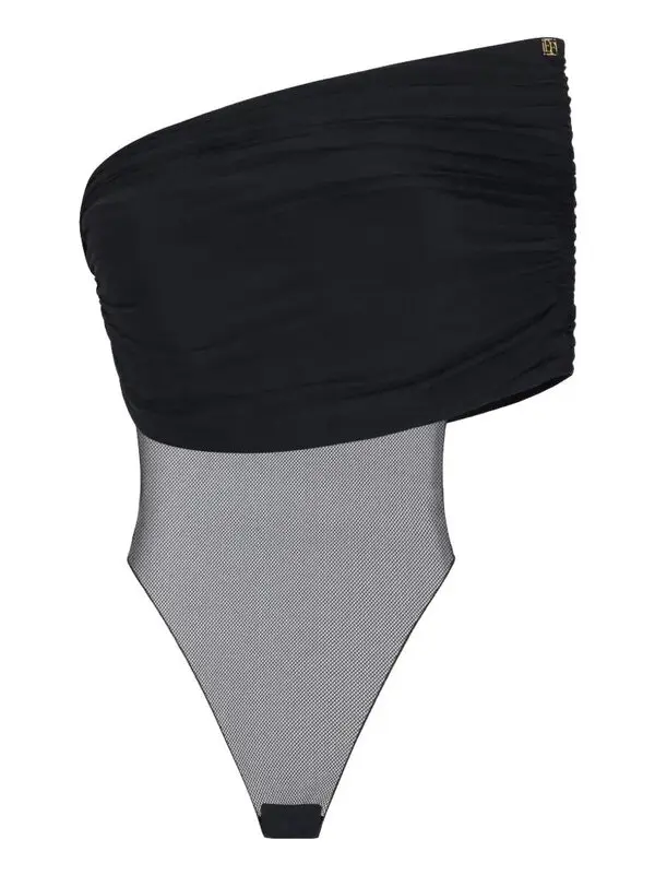 Elisabetta Franchi One-shoulder Draped Bodysuit - Black