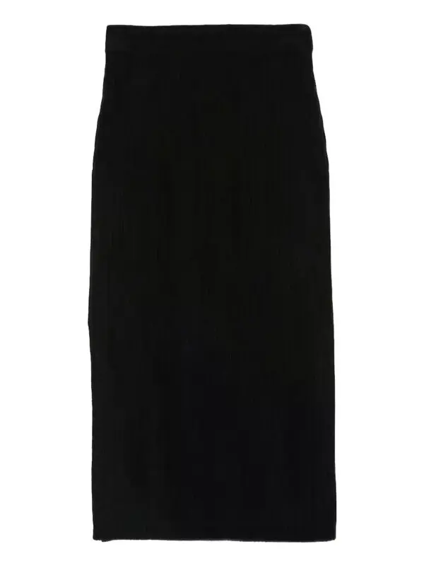 ALLUDE Ribbed Knit Midi Skirt - Black