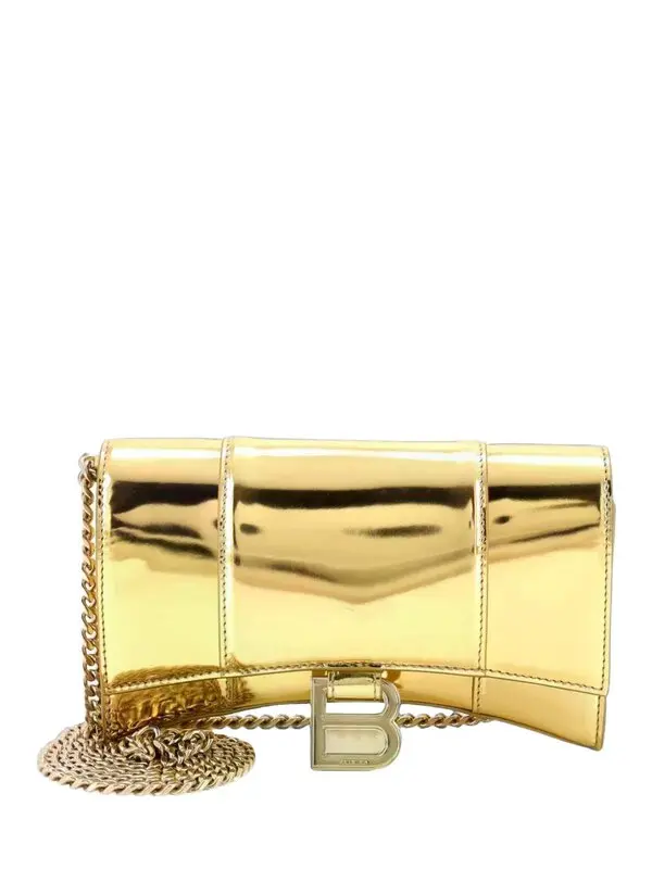 Balenciaga Hourglass Chain Wallet Leather Crossbody Bag - Gold
