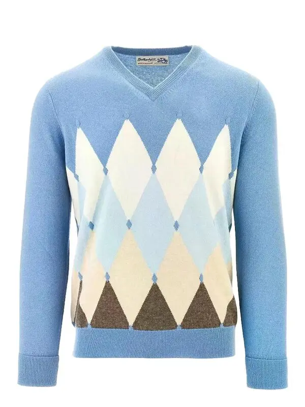BALLANTYNE Argyle Pattern V-neck Sweater - Blue