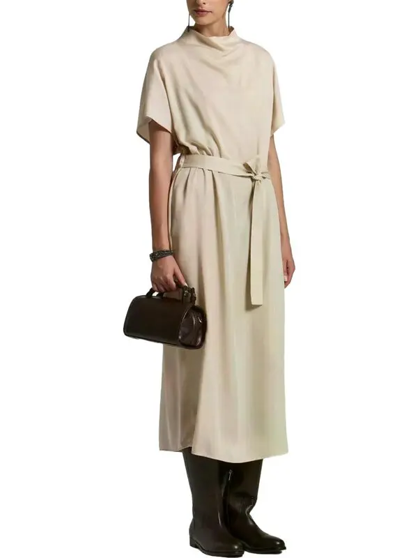 Peserico Belted High-neck Midi Dress - Neutrals