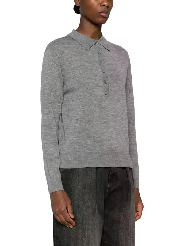 VICOLO Cotton Marl Effect Polo Collar Sweater - Grey