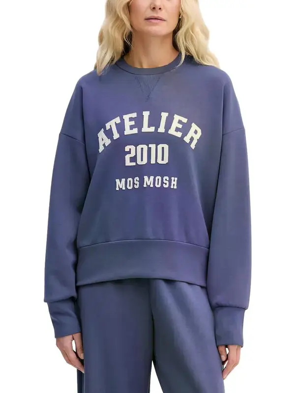 MOS MOSH Logo Print Drop Shoulder Sweatshirt - Blue