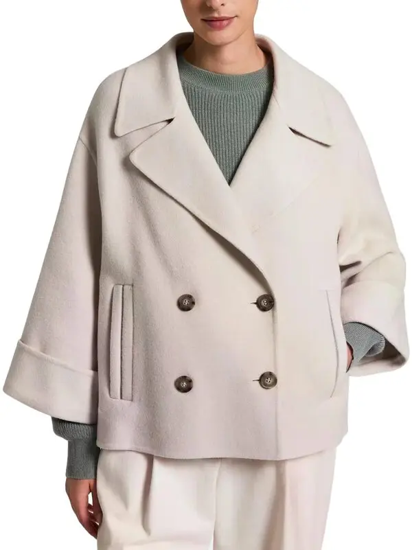 Peserico Double-breasted Cropped Cape With Notched Lapels - Neutrals