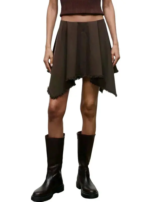 Staud Tyra Frayed-hem Skirt - Brown