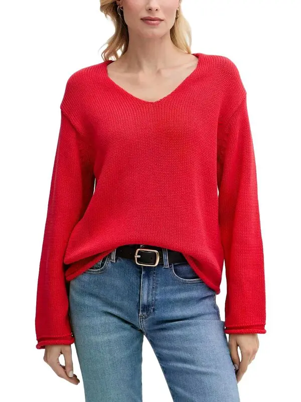 MOS MOSH V-neck Dropped Shoulder Sweater - Red