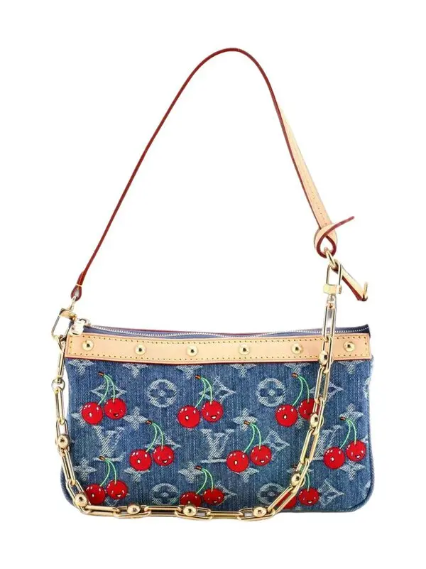 LOUIS VUITTON X Takashi Murakami Chain Pochette Accessoires Nm Limited Edition Monogram Cerises Denim Shoulder Bag - Blue