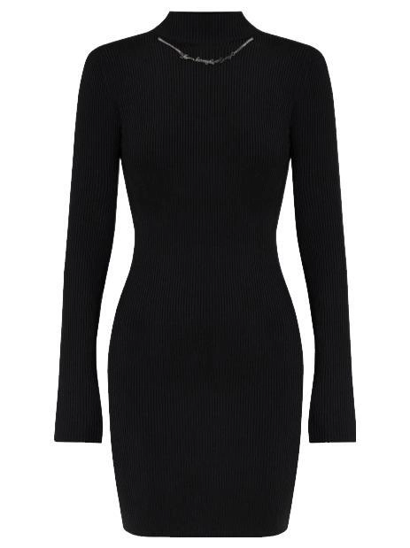 DIESEL® Long-sleeve Knitted Mini Dress With High Collar - Black