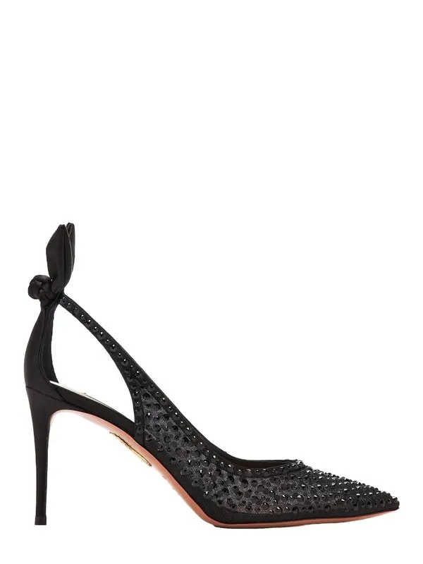 AQUAZZURA Pointed Toe Embellished Bow Detail High Heel Pumps - Black