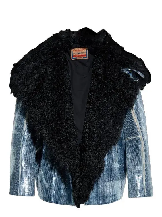 DIESEL® De-bika-s Jacket With Fur Collar - Black
