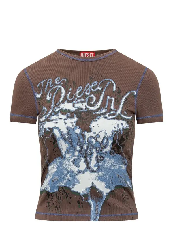 DIESEL® T-brenda Short Sleeve Animal Print Top - Brown