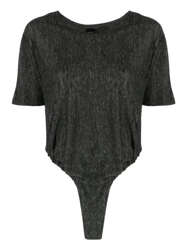 Pinko High-cut Linen Bodysuit With Embroidered Logo - Black