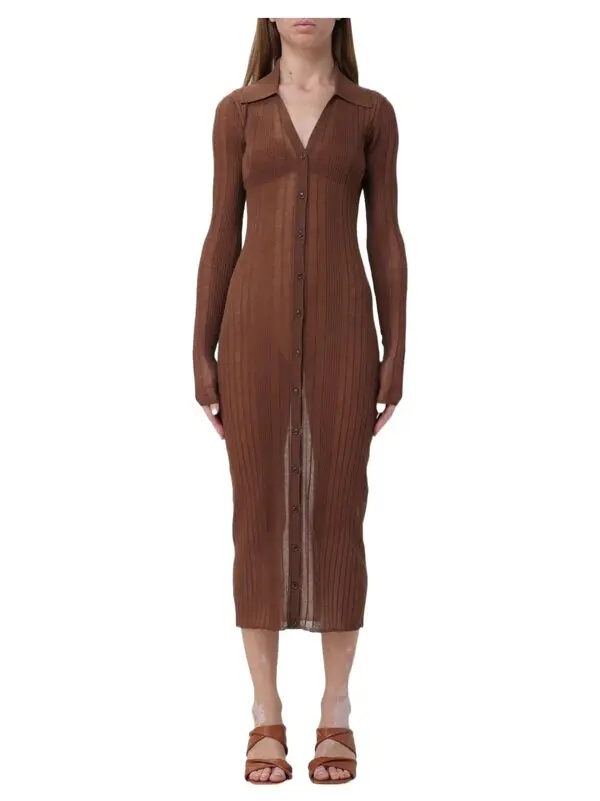 Pinko Ribbed Button-up Midi Dress - Brown
