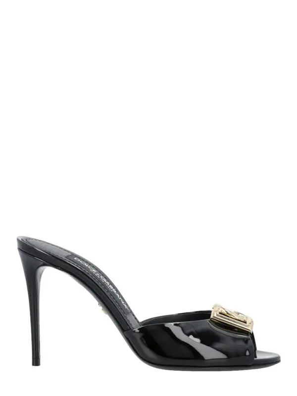 Dolce & Gabbana Patent Logo Mules - Black