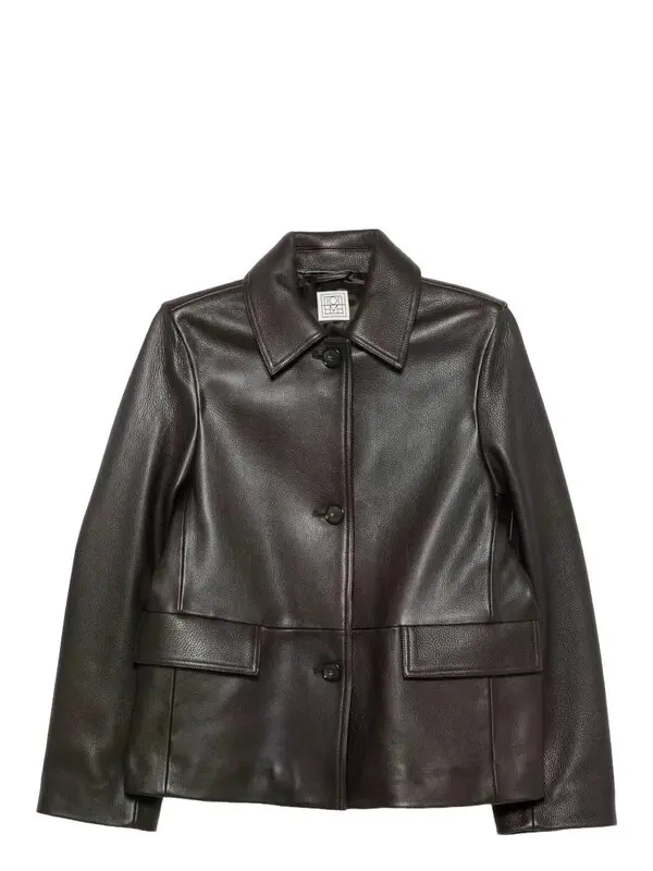 TOTEME Collared Grained-leather Jacket - Brown