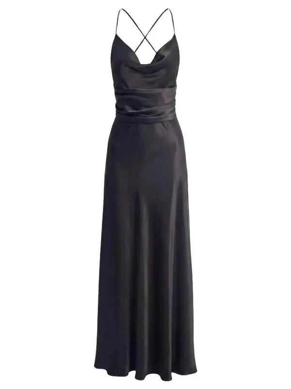 IRINA SCHROTTER Satin Cowl Neck Ruched Maxi Dress - Black