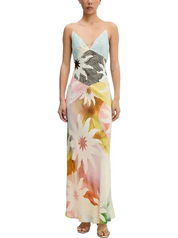 NEVER FULLY DRESSED Abstract Soleil Emilia Midi Dress - Neutrals