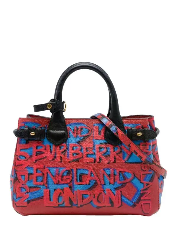 Burberry Small Graffiti Print Grainy Calfskin Banner Satchel - Red