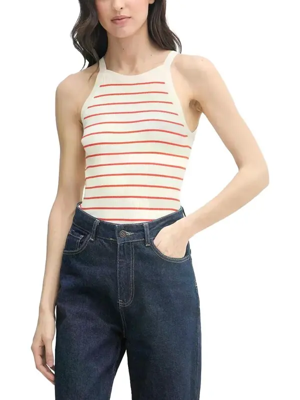 MOS MOSH Striped Ribbed-knit Top - White
