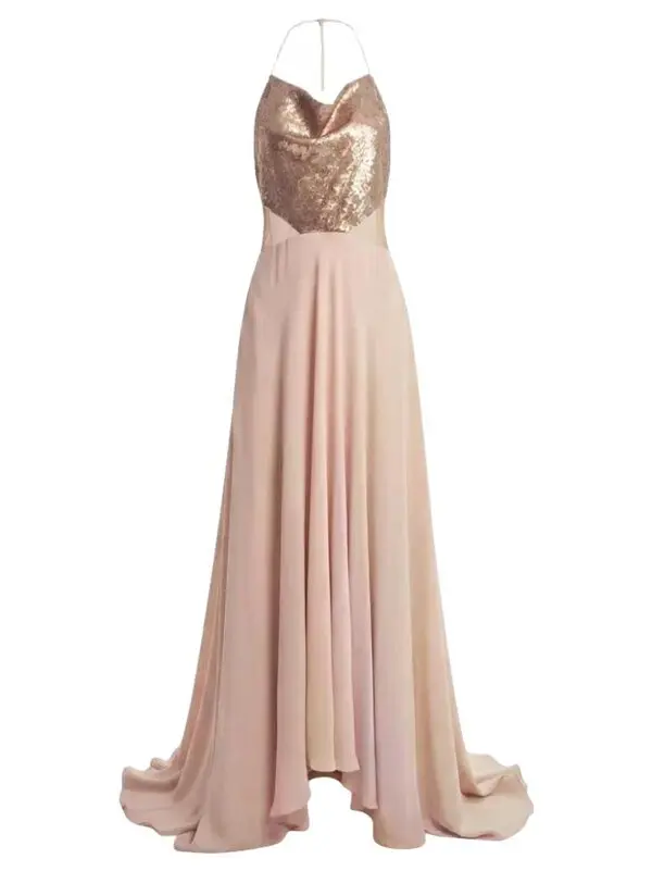 IRINA SCHROTTER Sequin Embellished Halterneck Maxi Dress - Neutrals