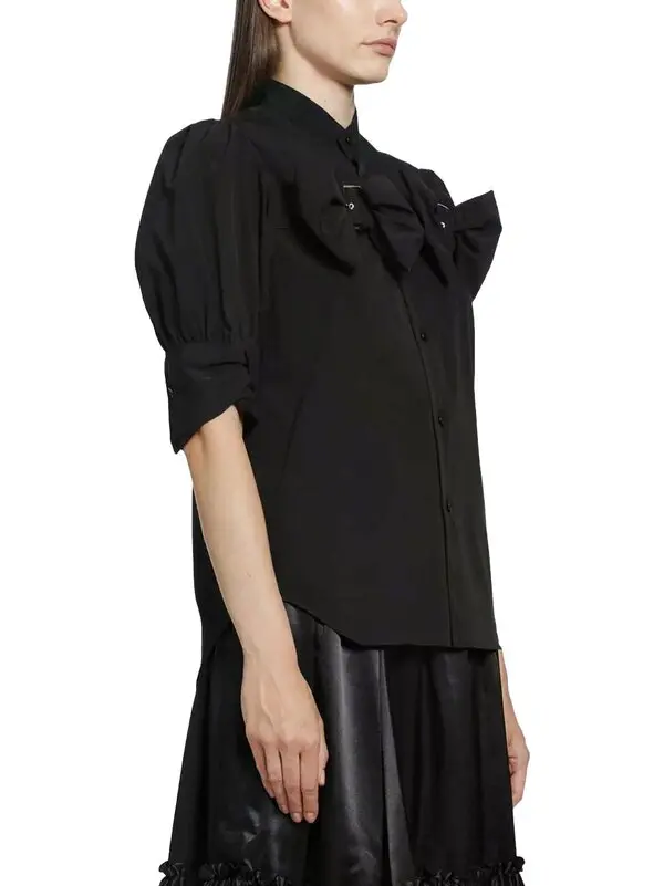 Noir Kei Ninomiya Puffed Sleeve Shirt With Bow Embellishment - Black