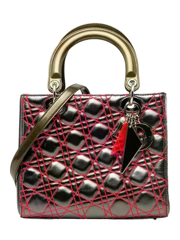 Dior Medium Metallic Lambskin Lady Satchel - Grey