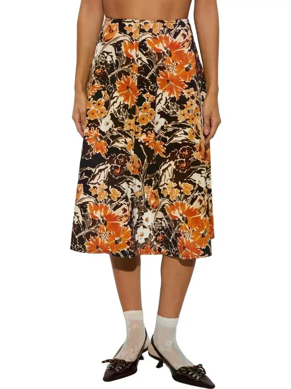 Marni Floral Print Midi Skirt - Orange