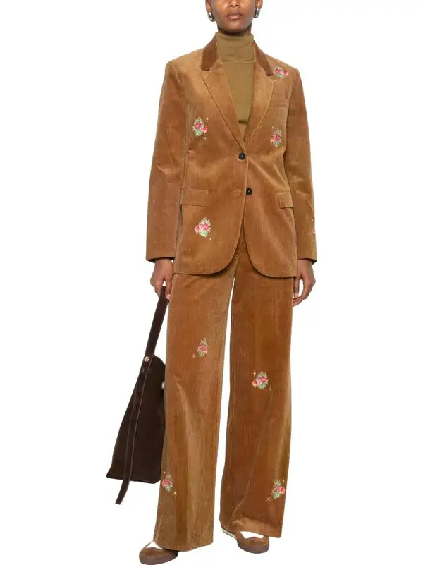FORTE_FORTE Embroidered Corduroy Wide-leg Trousers - Brown
