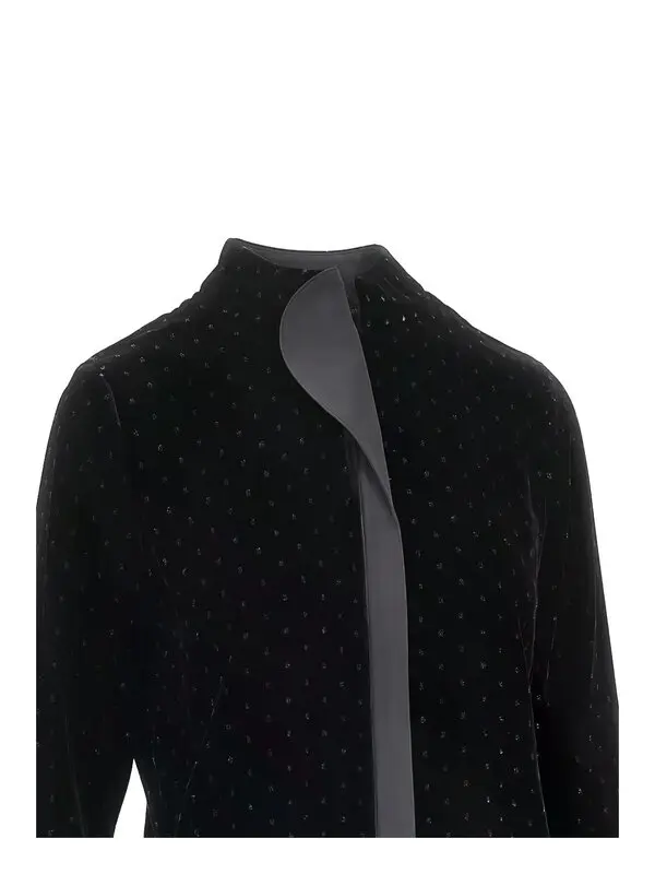 Emporio Armani Velvet Lurex Detail High Neck Shirt - Black