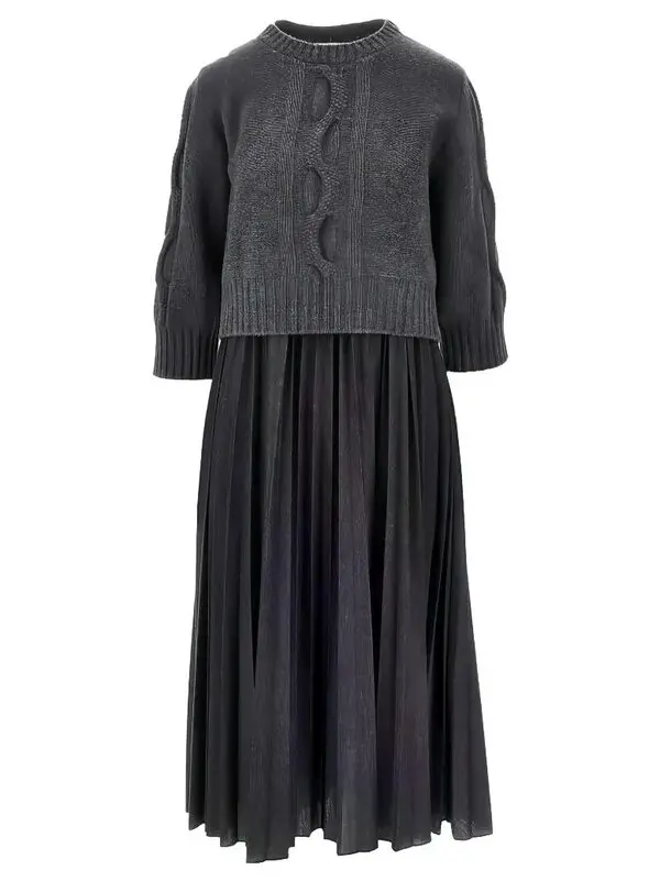 Max Mara Cable-knit Pleated Maxi Dress - Grey