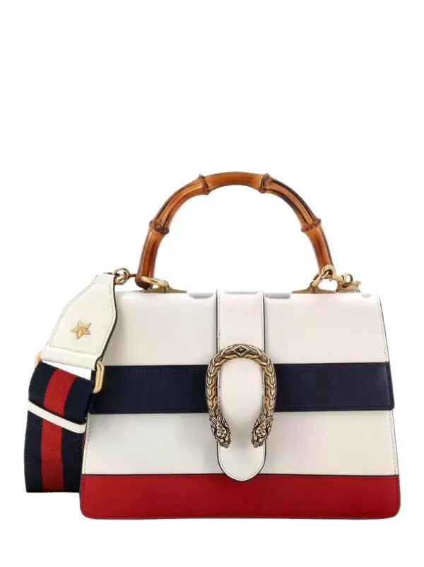 Gucci Dionysus Bamboo Top Handle Bag Colorblock Leather Medium Satchel - White