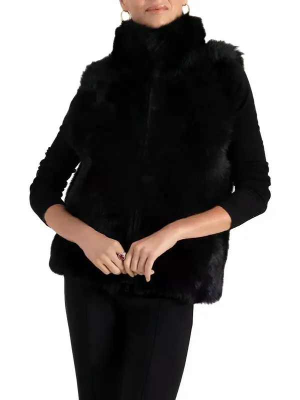 SUSAN BENDER Shearling Funnel-neck Gilet - Black