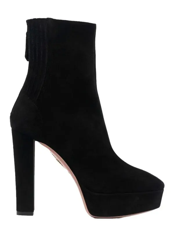 AQUAZZURA Round Toe High Heel Platform Boots - Black