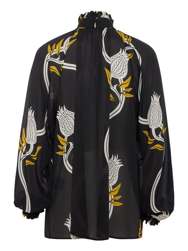 La DoubleJ Cerere Blouse With Neck Tie And Puff Sleeves - Black