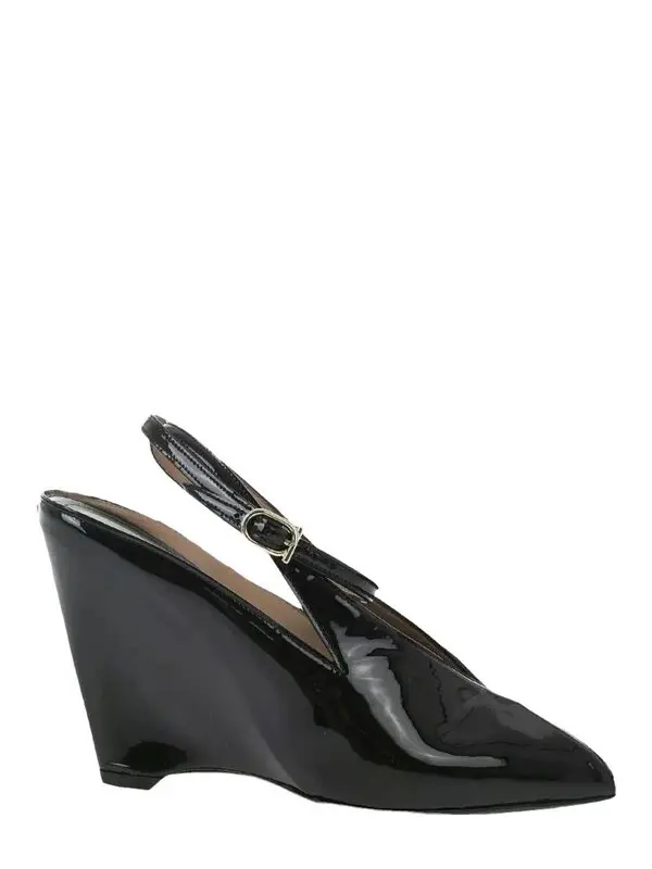 FERRAGAMO Patent Leather Wedge Sandals With Buckle-fastening Slingback Strap - Black