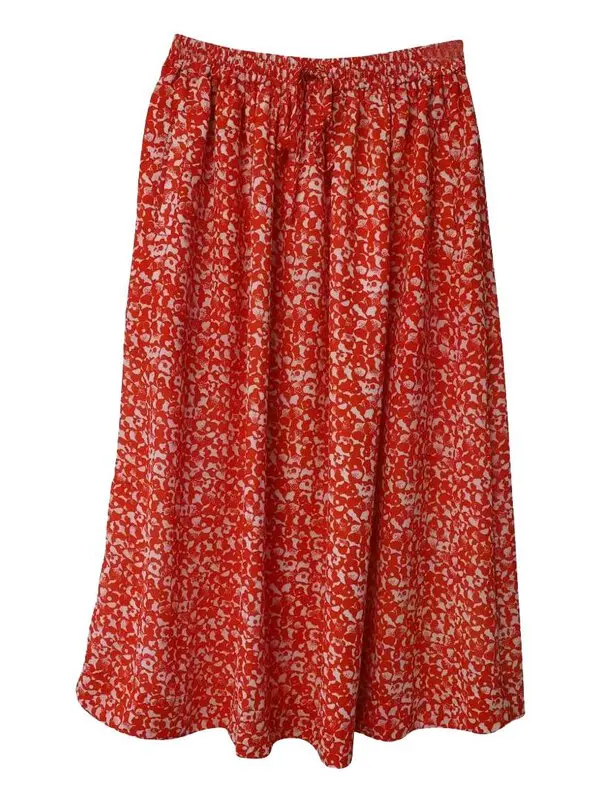 GANNI Floral Print Silk Maxi Skirt - Orange