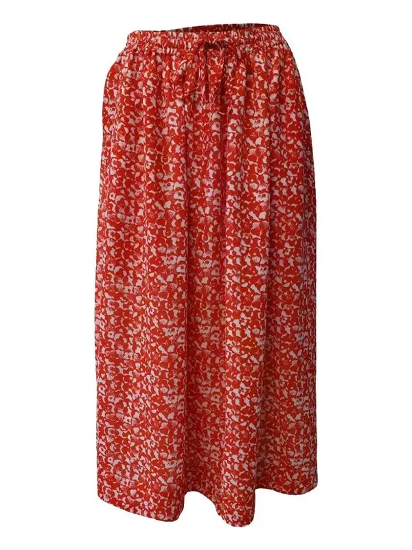 GANNI Floral Print Silk Maxi Skirt - Orange