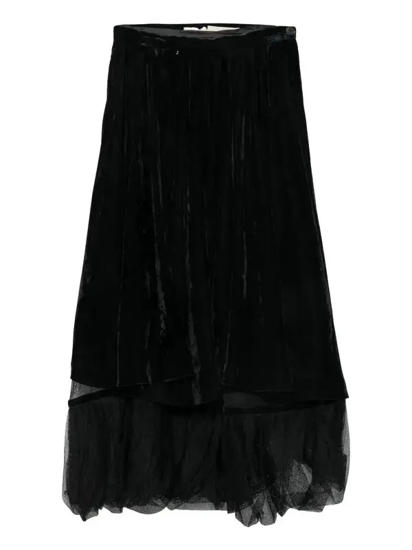 ROMEO GIGLI 1990s Velvet Layered Midi Skirt - Black