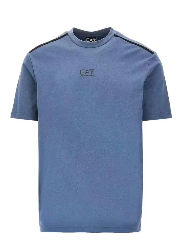 EA7 Natural Ventus 7 Logo-print Tape-detail T-shirt - Blue