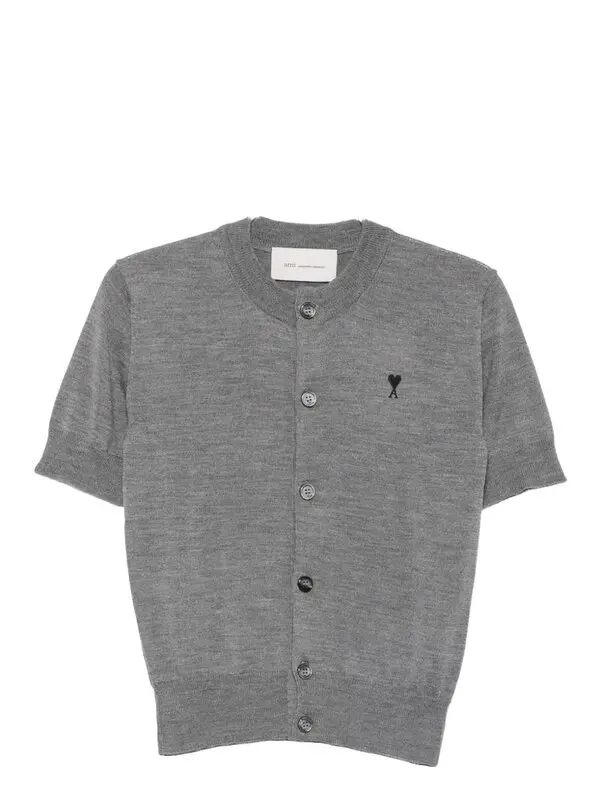 AMI Paris De Coeur Short-sleeve Cardigan - Grey