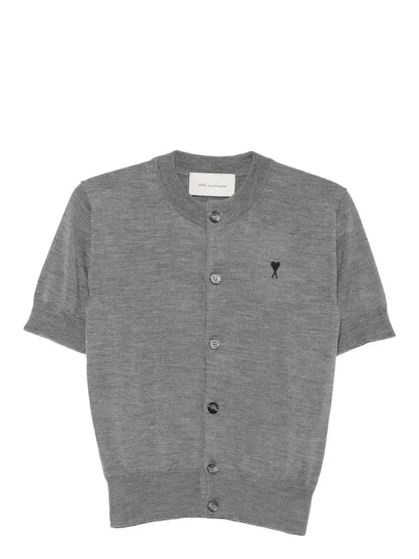 AMI Paris De Coeur Short-sleeve Cardigan - Grey