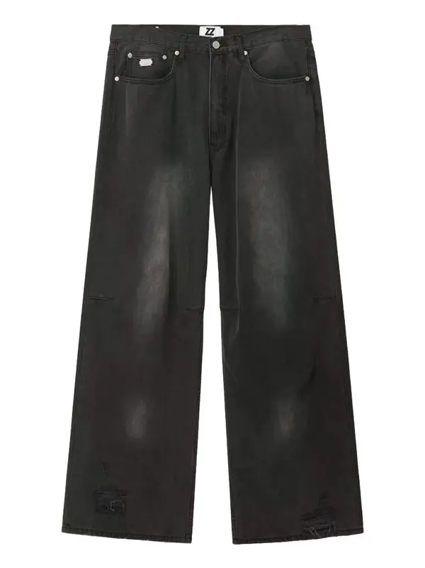 Izzue Distressed Wide-leg Jeans - Black