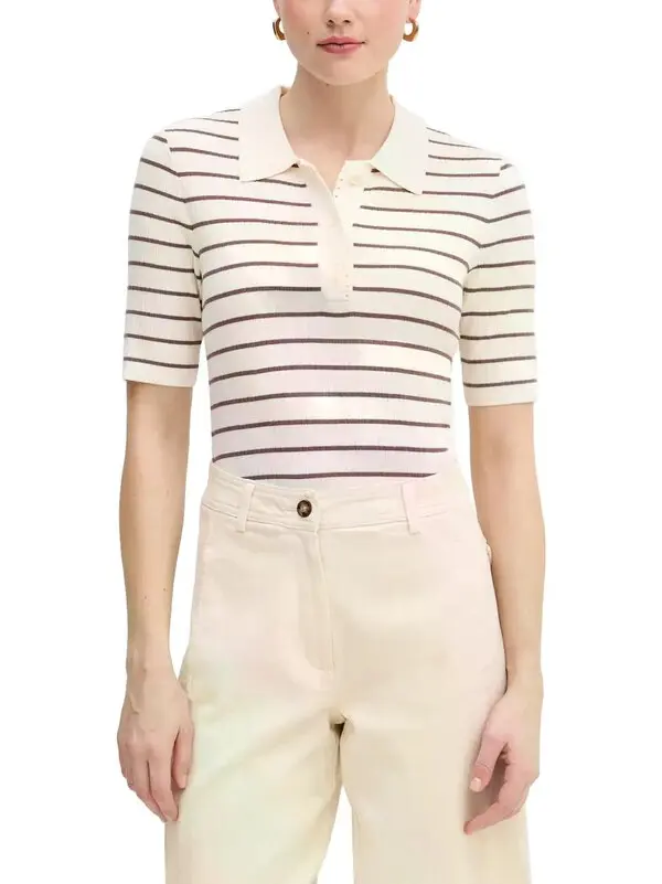 MOS MOSH Striped Ribbed Knit Polo Shirt - Neutrals