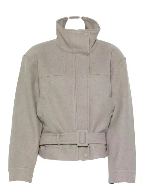 LA PISCINE Belted High-neck Bomber Jacket - Grey