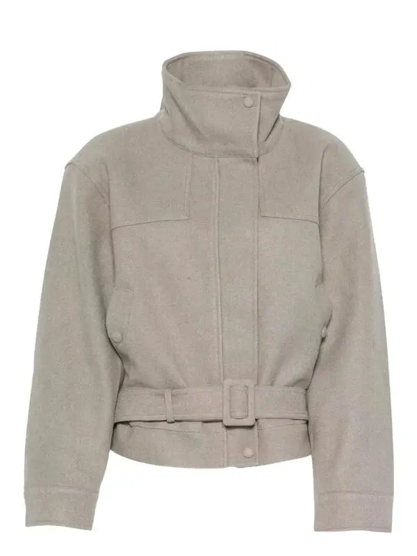 LA PISCINE Belted High-neck Bomber Jacket - Grey