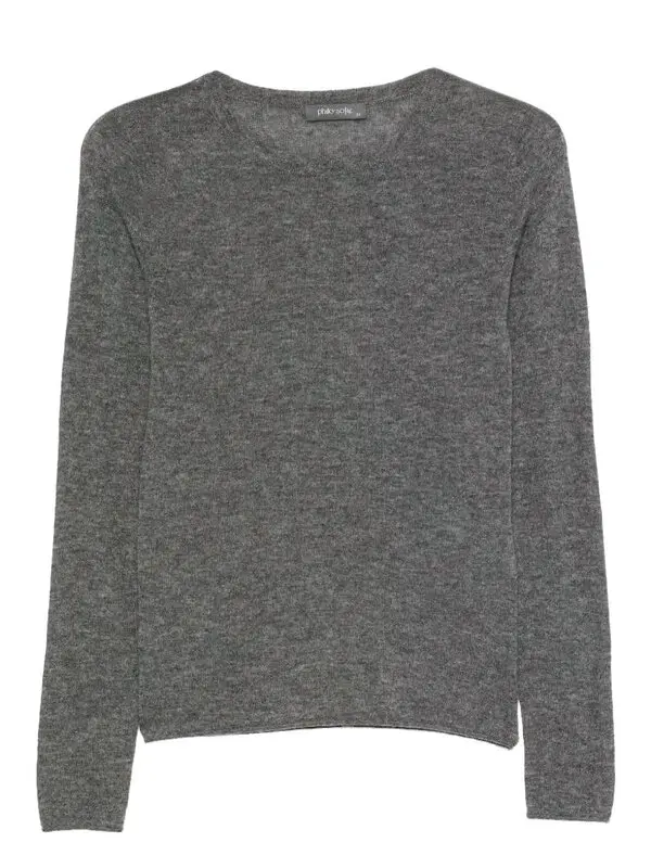 PHILO-SOFIE Fine Knit Round Neck Long Sleeve Top - Grey