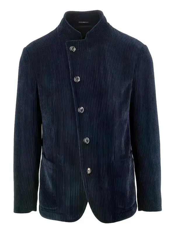 Emporio Armani Corduroy Mandarin Collar Jacket - Blue