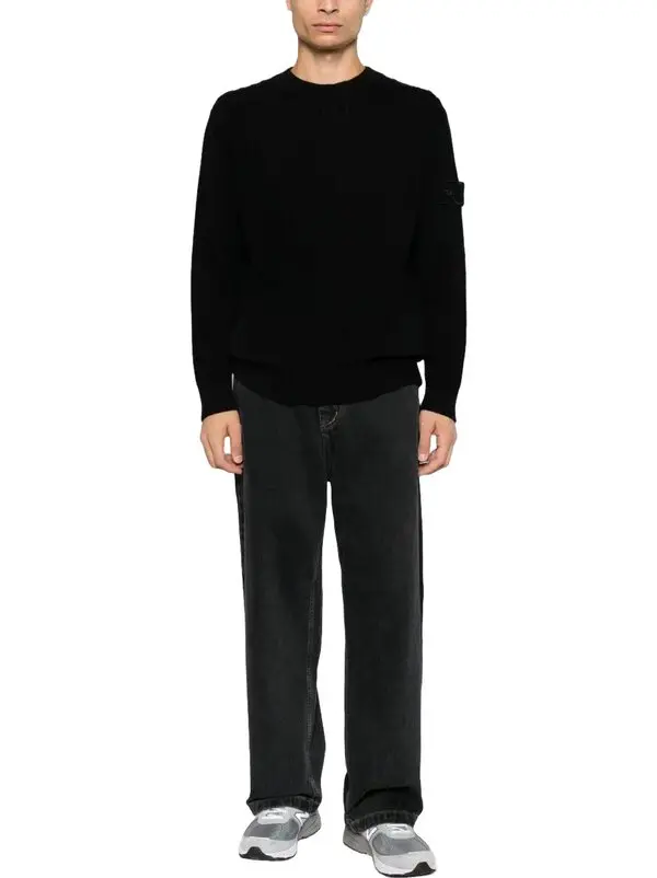 Stone Island Ribbed Logo Patch Sweater - Black