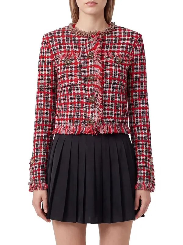 SELF-PORTRAIT Textured Plaid Jacket - Red