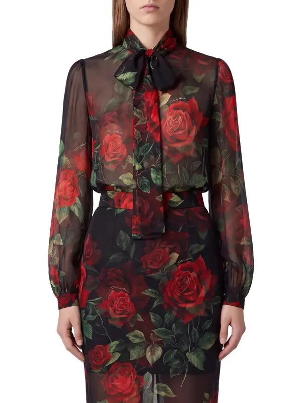 Dolce & Gabbana Floral Print Sheer Blouse - Red